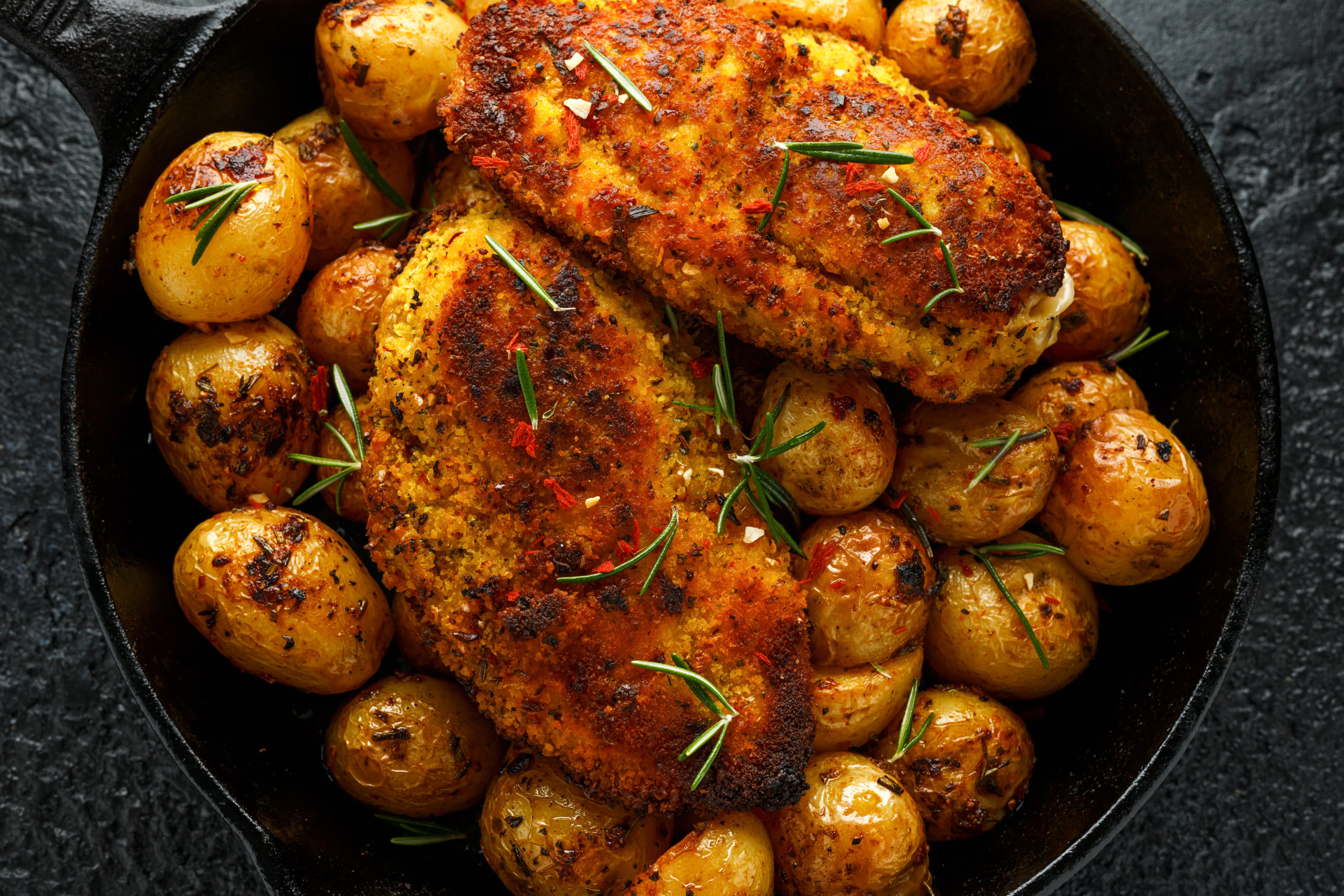 Skillet Split Chicken Breast with Mini Potatoes - The Mechanic Cooks